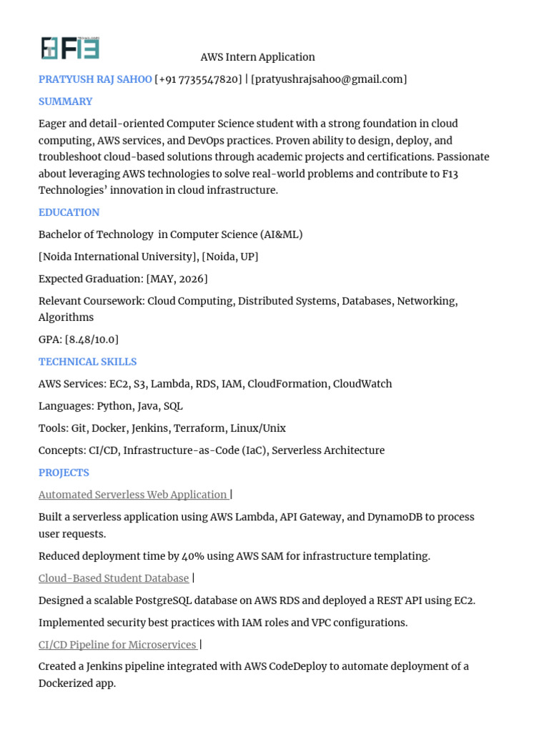 Pratyush Raj Sahoo: Automated Serverless Web Application | PDF