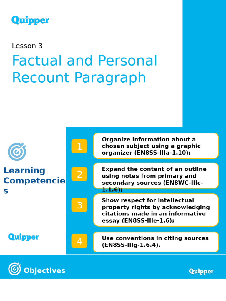 English 8 Unit 10 Lesson 3 Factual and Personal Recount Paragraph | PDF ...