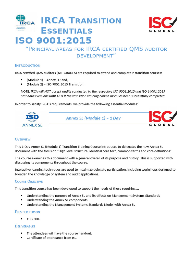 IRCA Transition Essentials | PDF | Audit | Quality Management System