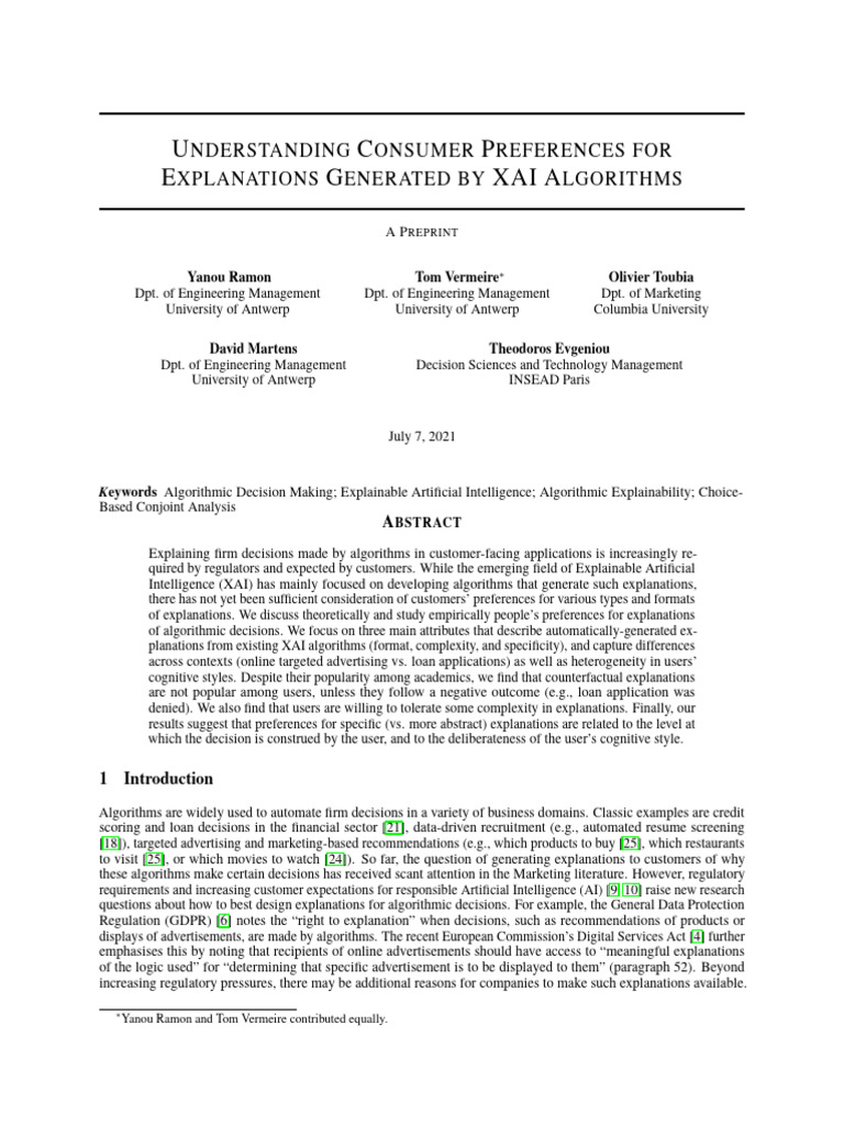 Understanding Consumer Preferences for Explanations Generated by Xai ... Understanding Consumer Preferences for Explanations Generated by Xai ...