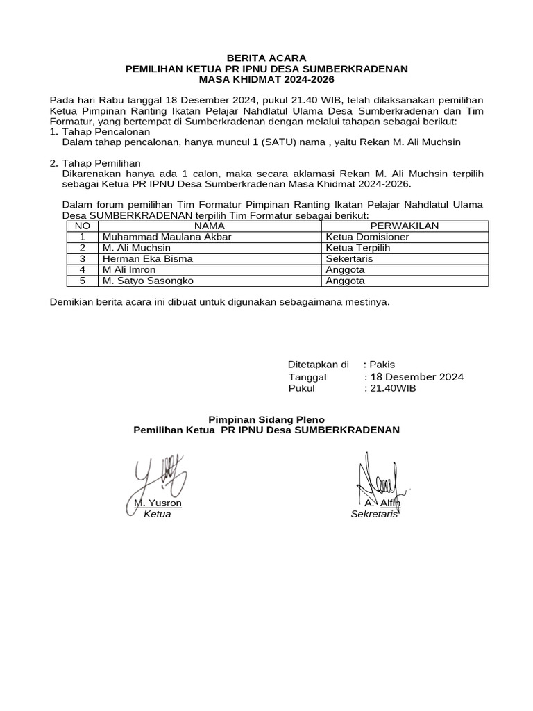 04. Berita Acara Rapat Anggota-1 | PDF