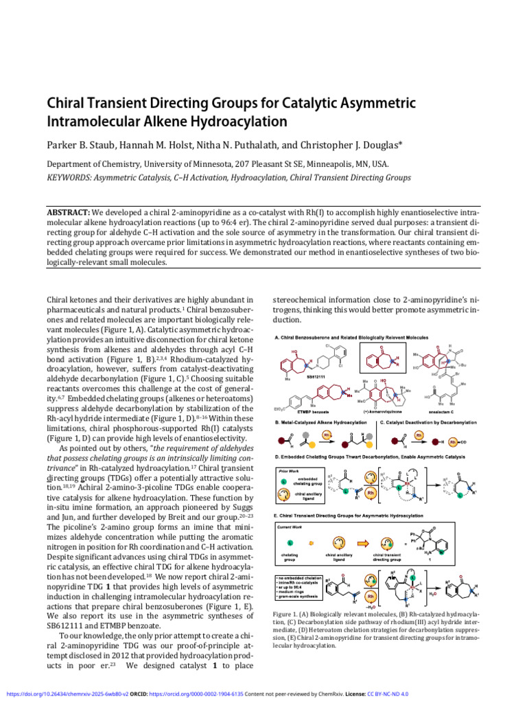 Chiral TDGs for Asymmetric Hydroacylation | PDF | Enantioselective Synthesis | Catalysis