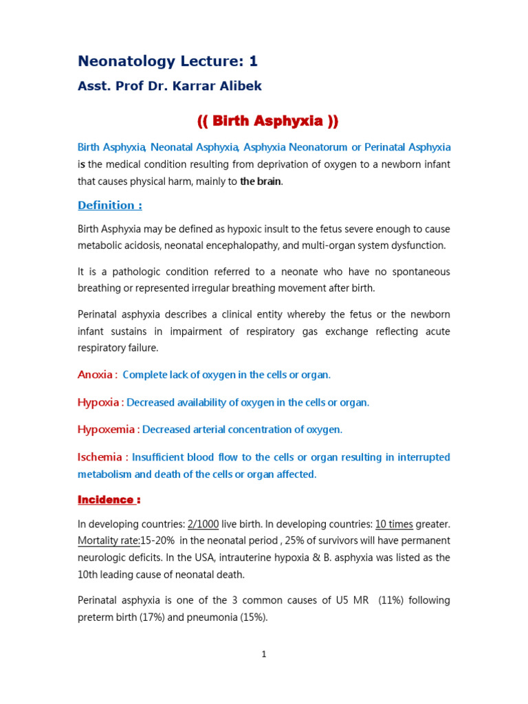 Lecture 1 .. Neonatology .. Birth Asphyxia | PDF | Fetus | Prenatal ...