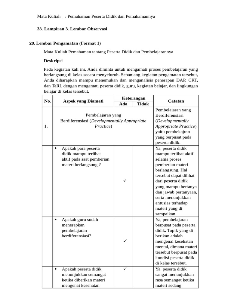 Lembar Pengamatan PPDP T1.6 ELABORASI PEMAHAMAN | PDF