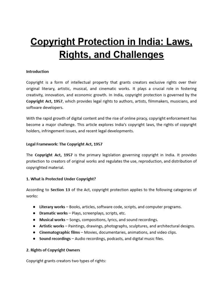 India's Copyright Laws & Challenges | PDF | Copyright | Copyright ...