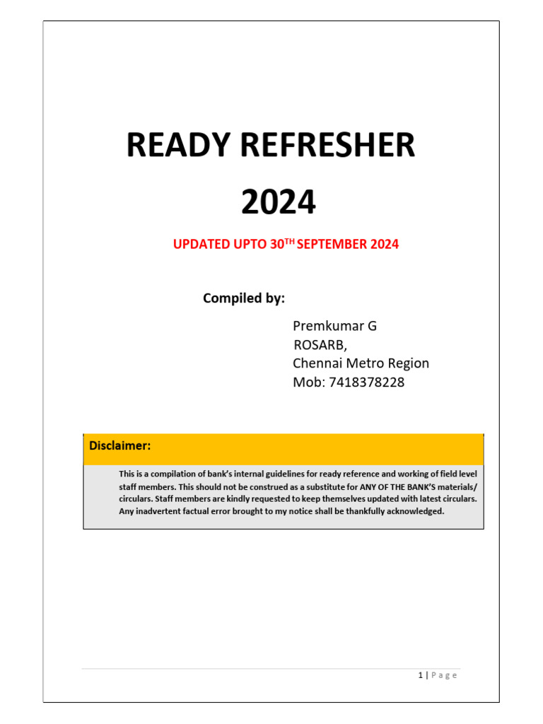 Branch Ready Reckoner 2024 | PDF | Negotiable Instrument | Cheque