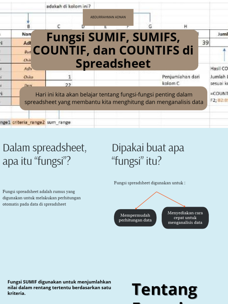 SUMIF, SUMIFS, COUNTIF, Dan COUNTIFS (Materi Infor Kelas 9 Pert 2 24-25) | PDF