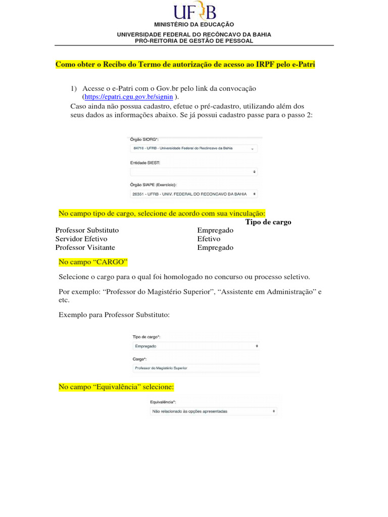 Guia - Como Obter o Recibo No E-Patri | PDF