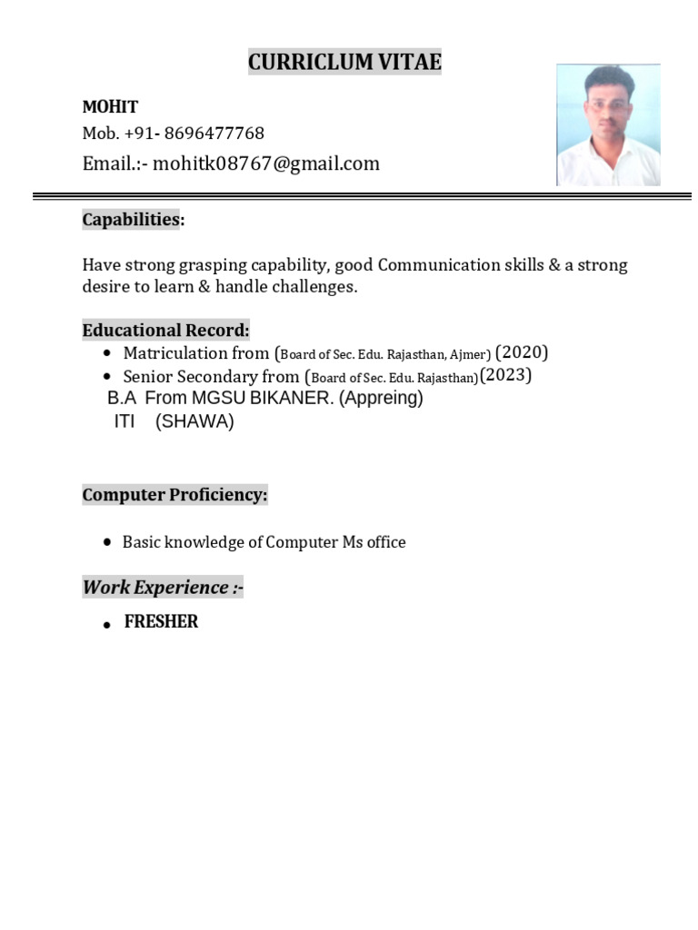 MOHIT CV | PDF