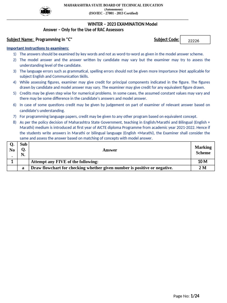 Winter-2023- ANSWER PIC-22226 | PDF | Pointer (Computer Programming) | Computer Program