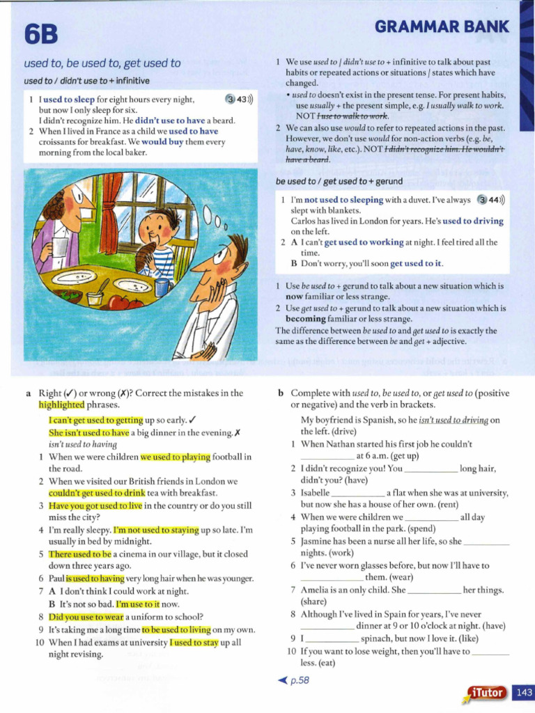 EF 3.0 - B2 - SB P. 143 (Unit 6B) (Grammar Bank - Used To, Be Used To, Get Used To) | PDF ...