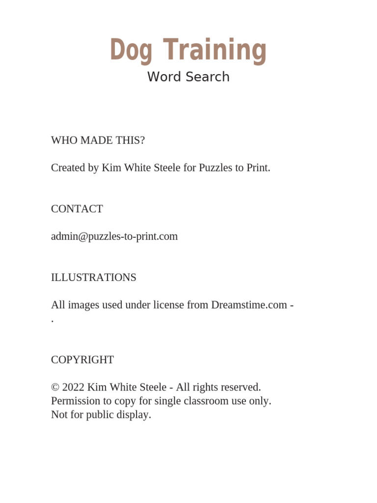 Dog Training Word Search | PDF | Word Search | Subspecies Of Canis Lupus