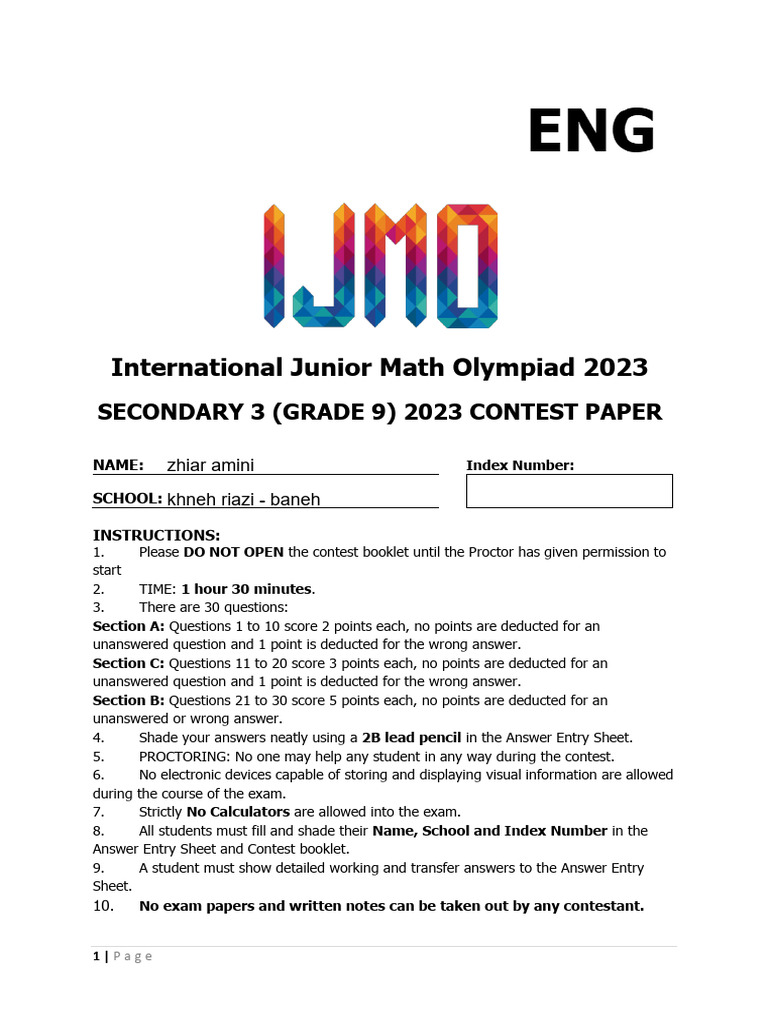 Edited 2023 IJMO Grade 9 | PDF