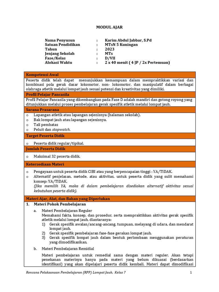Modul Ajar - Lompat Jauh | PDF