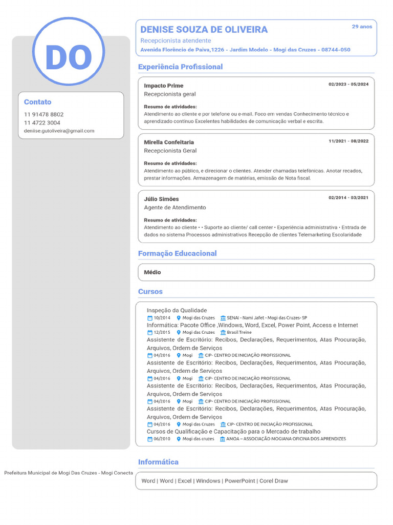 Cv-Denise Souza de Oliveira | PDF