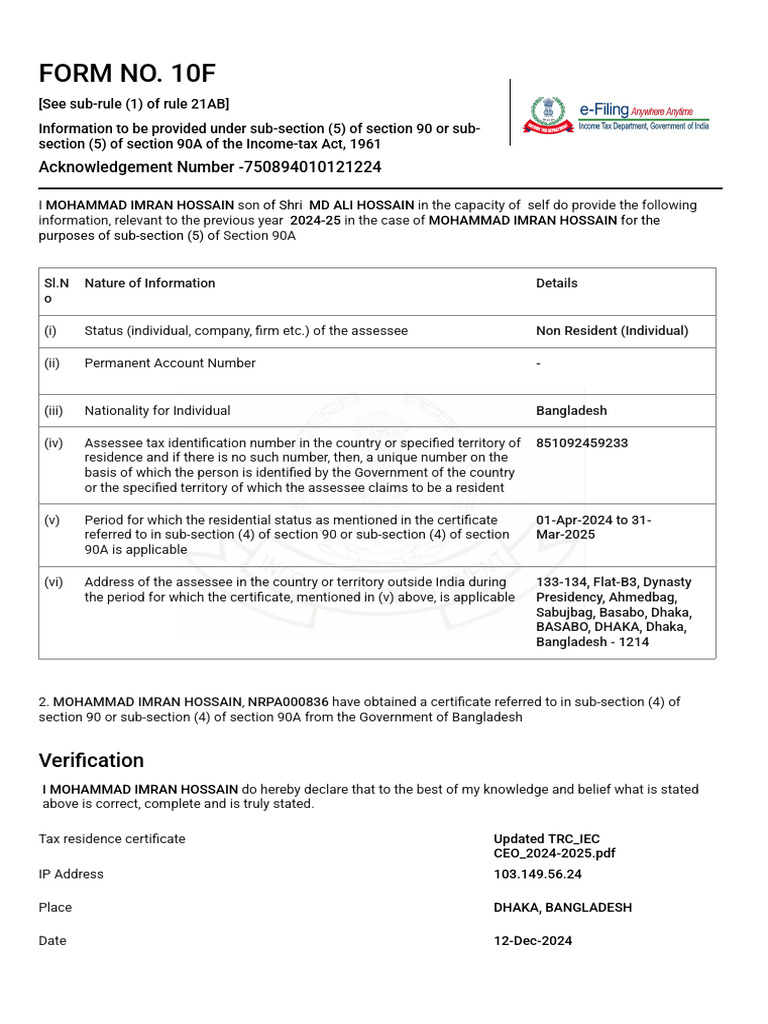 Eform 10F - Filed Form (2024-2025) | PDF