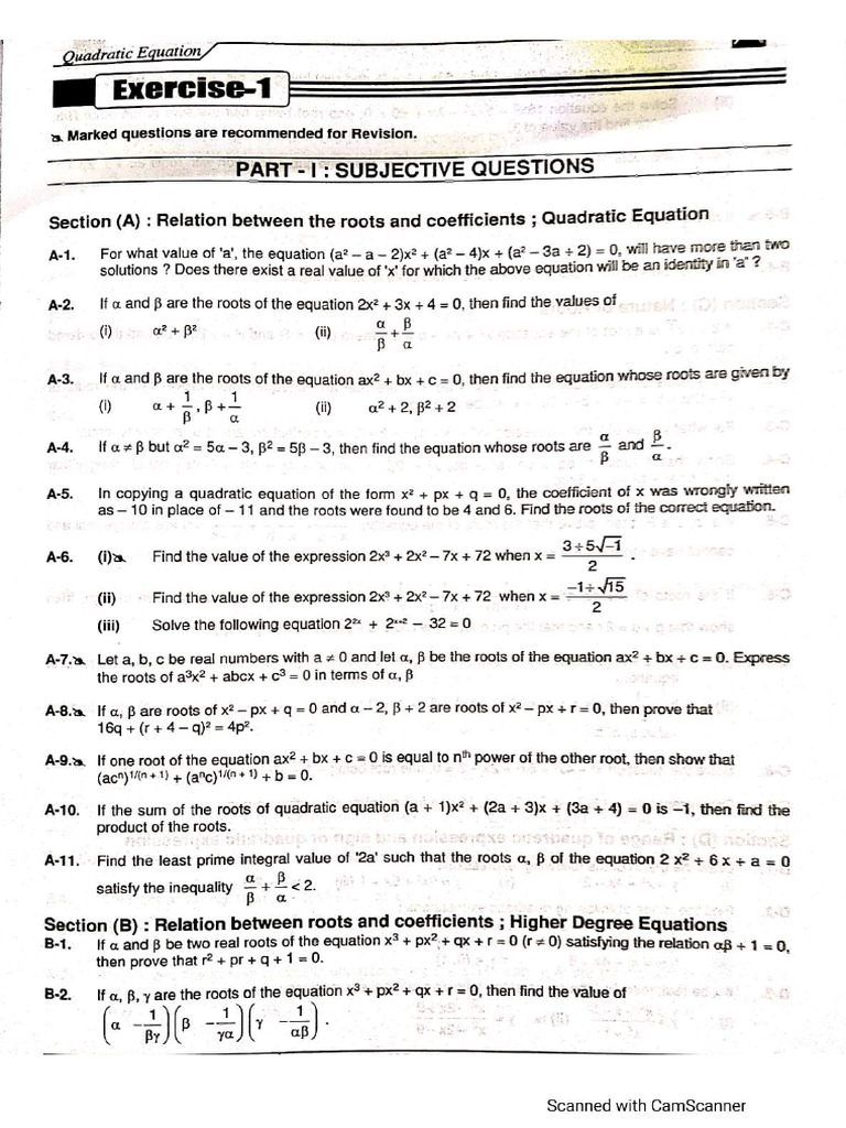 2. Quadratic Equations (1) | PDF