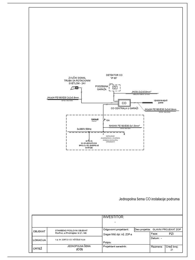 GZOP Prvomajska 21 - Jednopolna Šema (CO) Instalacije | PDF