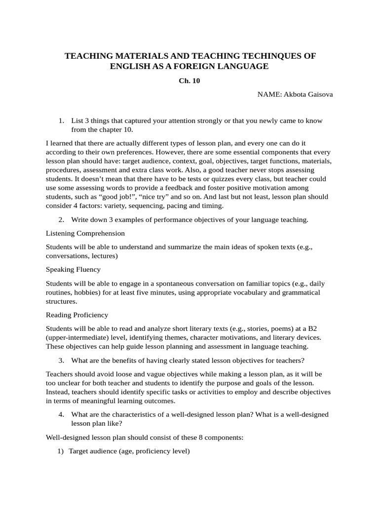 Ch10 Questions | PDF | Lesson Plan | Reading Comprehension