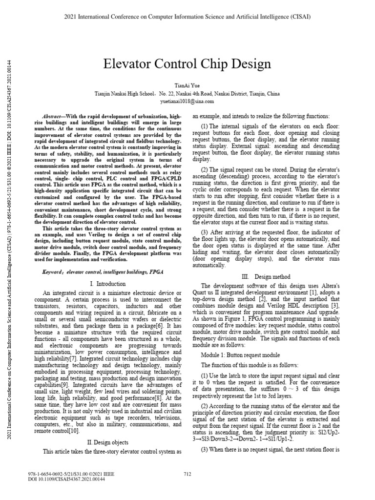 Elevator Control Chip Design | PDF