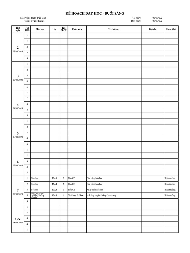 Lich BG Sang 2024 2025 | PDF