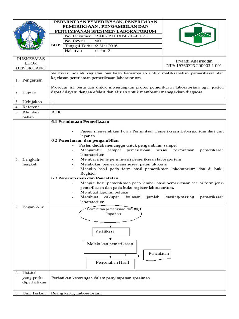 SOP Pemeriksaan Lab Puskesmas | PDF
