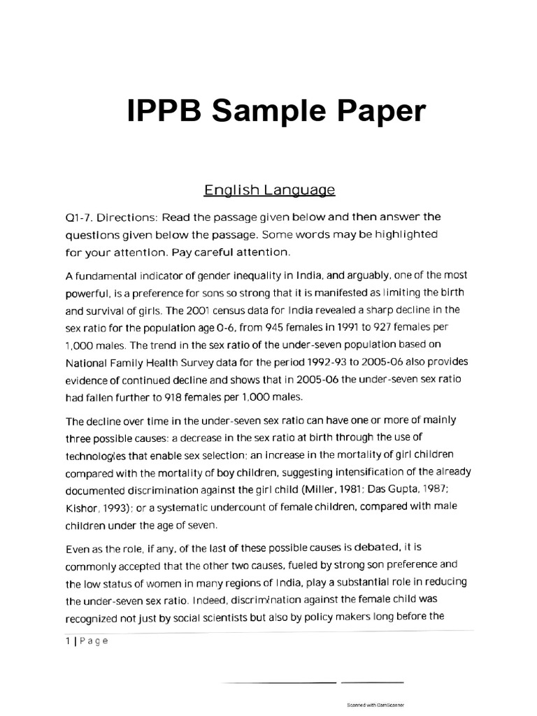 IPPB Sample Paper | PDF