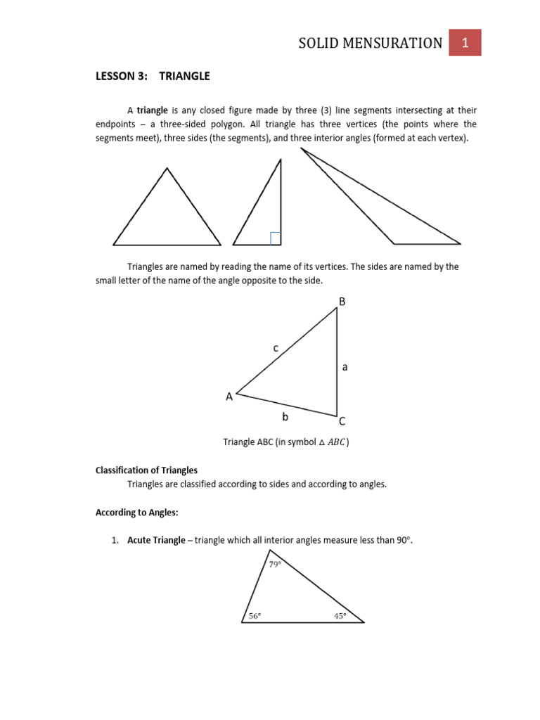 UNIT 1 - Lesson 3 (Triangles) | PDF | Triangle | Area