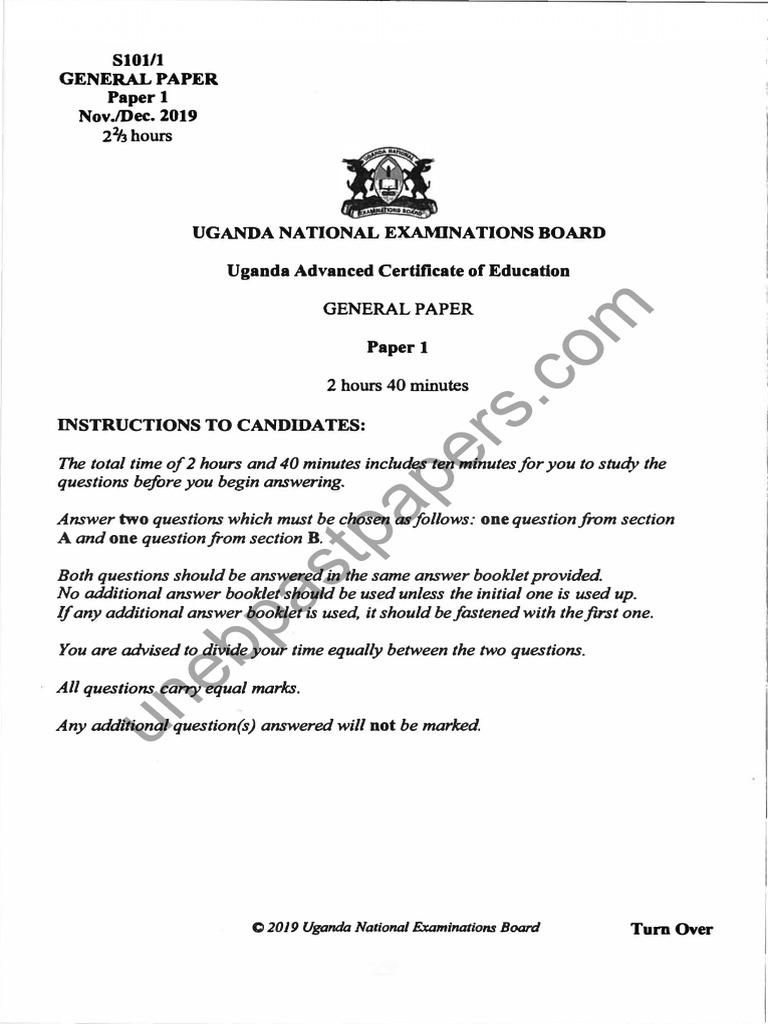 General Paper Paper 1 Nov./Dec. 2019: Uganda Advanced Certificate of ...