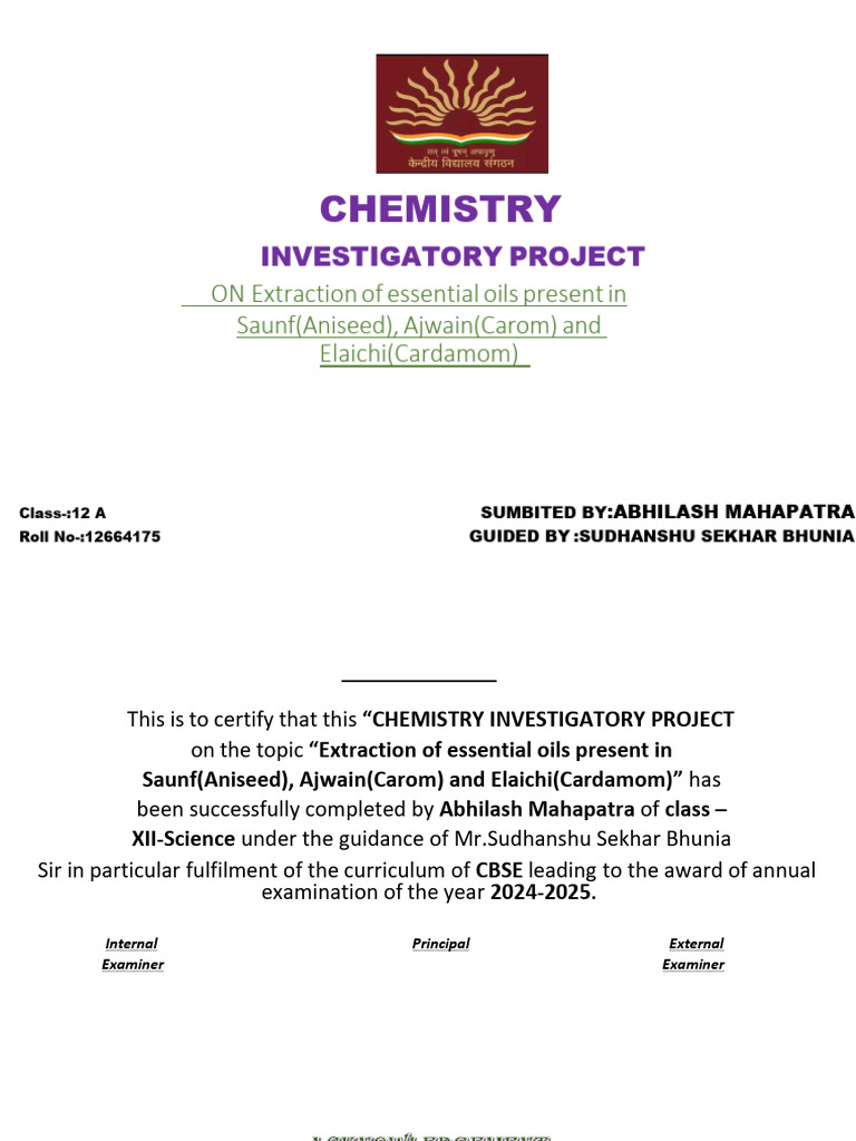 CHEMISTRY Chemistry Investigatory Project | PDF | Essential Oil ...