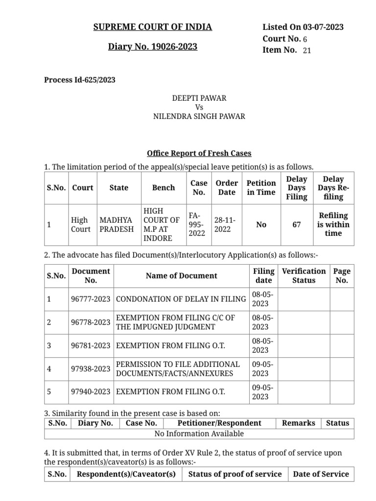 Legal Filing Status Report | PDF | Judiciaries | Public Law