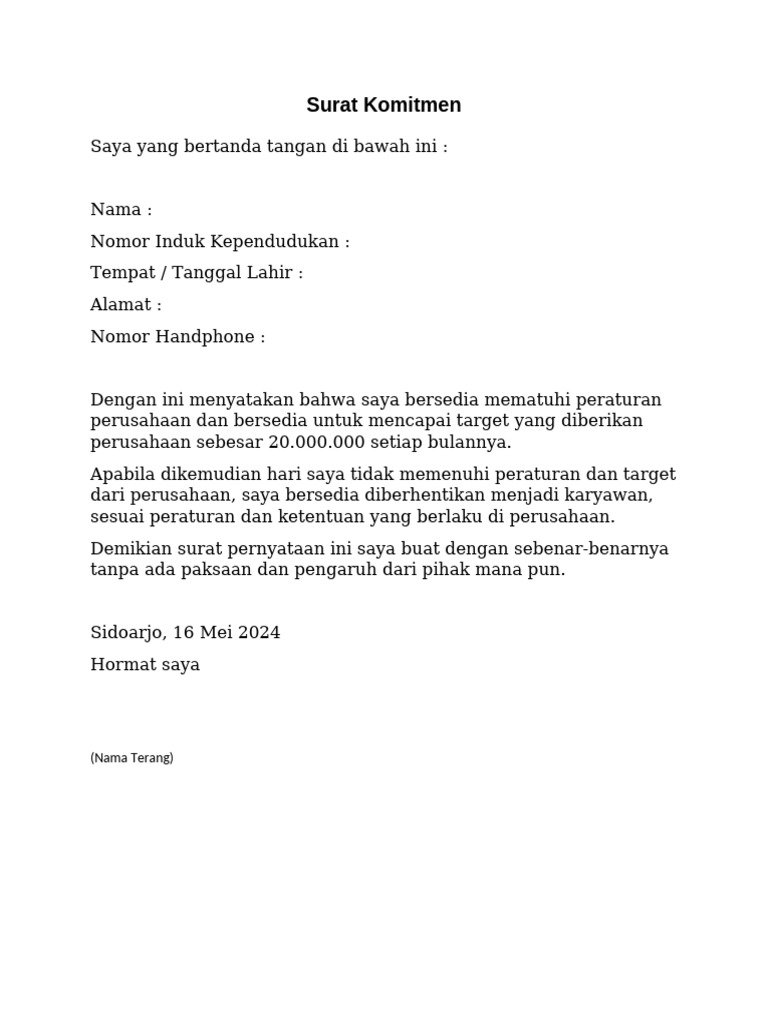 Surat Komitmen Mei | PDF