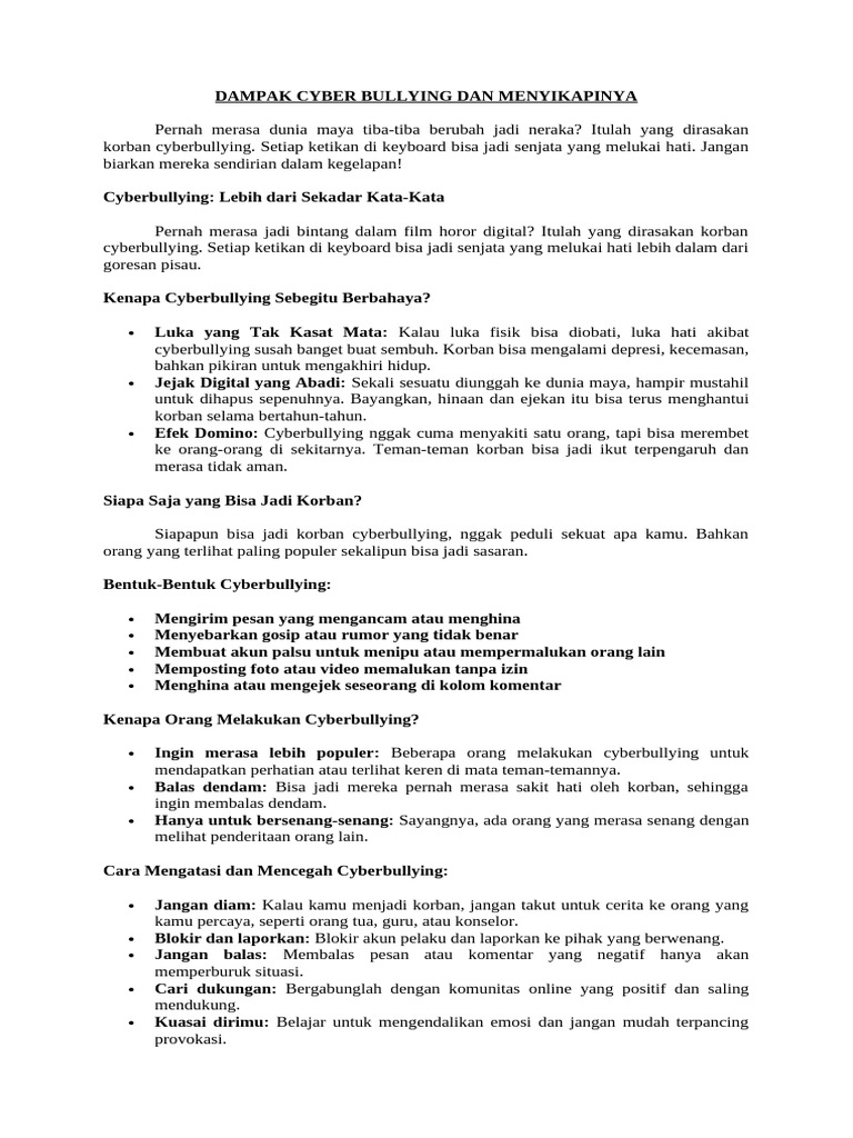 Dampak Cyber Bullying Dan Menyikapinya | PDF
