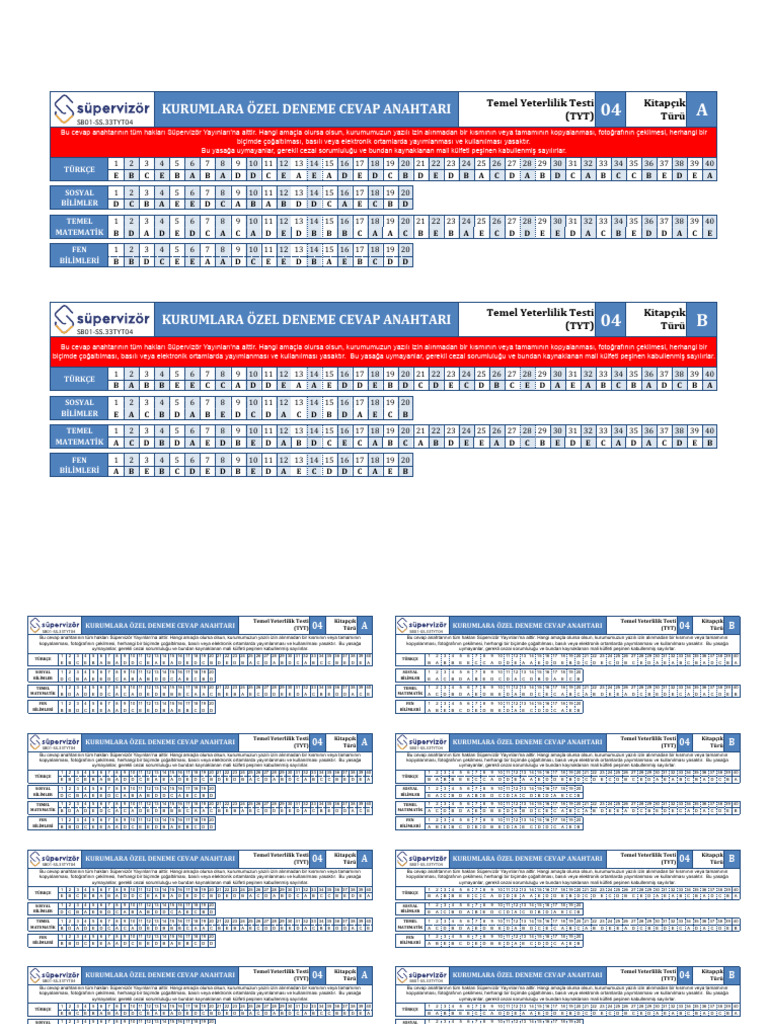 Supervizor Yks 1. Oturum - Tyt 04 (Sb01-Ss.33tyt04) | PDF