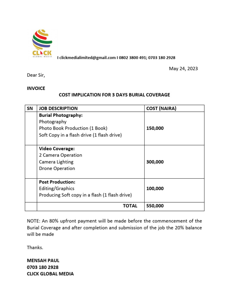 Burial Coverage Invoice Breakdown | PDF
