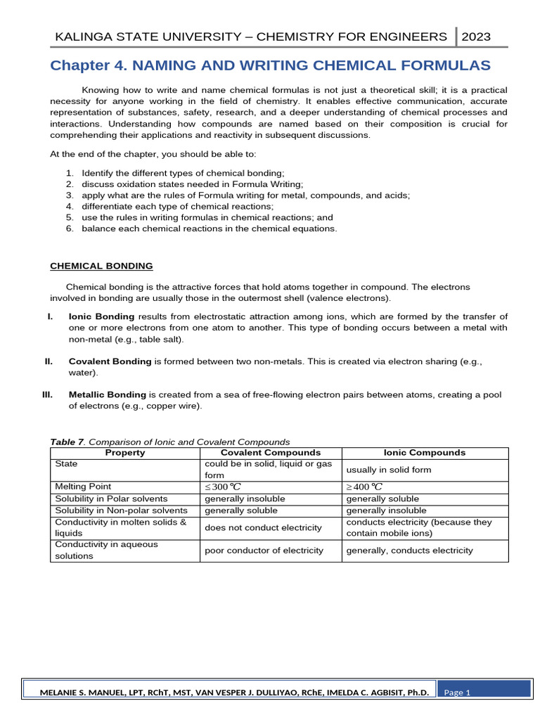 CHAP04 - Naming and Writing Chemical Formulas | PDF | Chemical Compounds | Chemistry