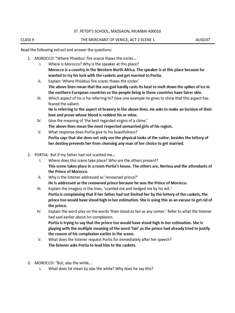 The Merchant of Venice Act 2 Scene 1 and 2 pdf-1 | PDF | The Merchant ...