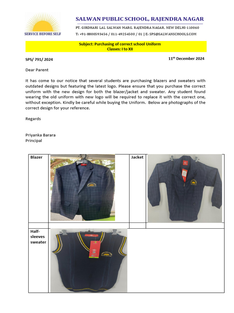 Purchasing of Correct School Uniform | PDF