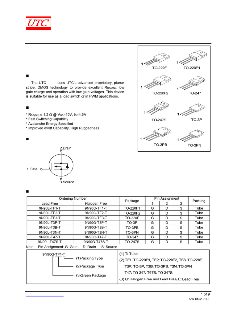 9N90-Unisonic Technologies | PDF | Mosfet | Diode