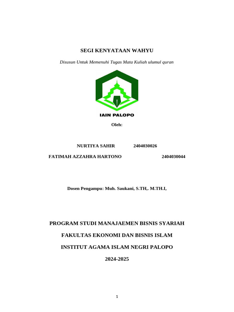 Makalah Ulumul Quran Materi Segi Kenyataan Wahyu MBS 1B | PDF