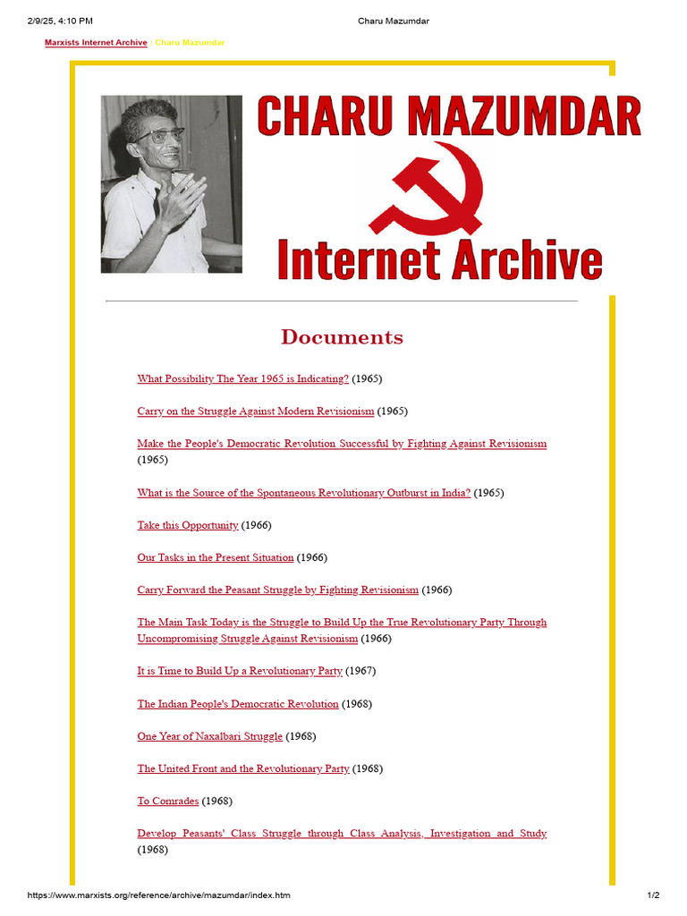 Charu Mazumdar | PDF | Criticism Of Capitalism | Political Movements