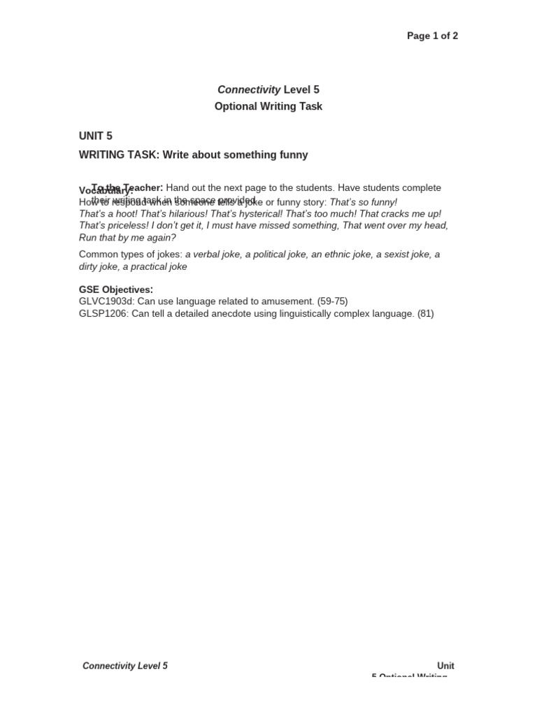 CTY5 Assessment Unit 5 Writing Task | PDF