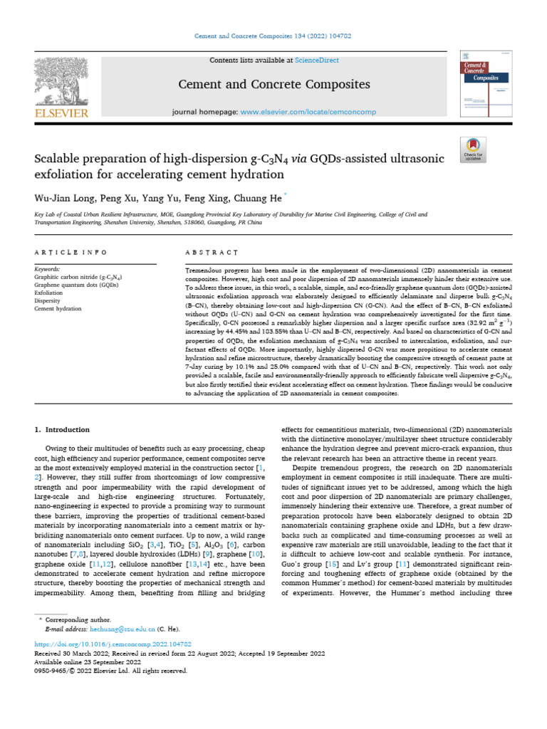 GQD Scalable Preparation of High-Dispersion g-C3N4 Via GQDs-assisted ...