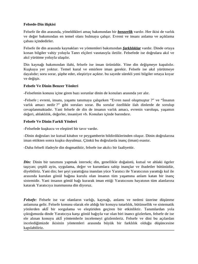 Felse-Din-Bilim İlişkisi | PDF