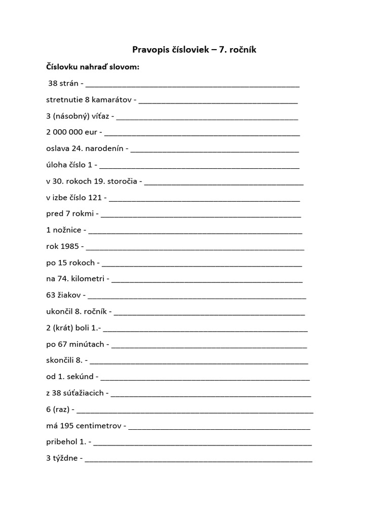 SJL Pravopis Cisloviek - 7. Rocnik | PDF