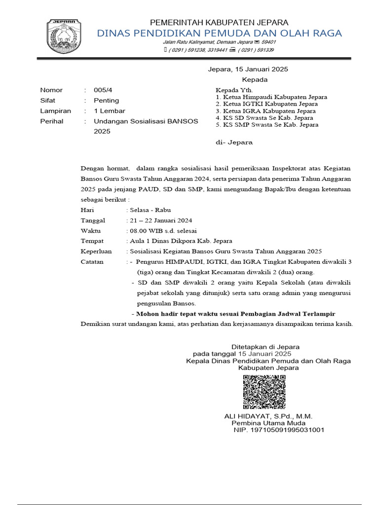Undangan Sosialiasi BANSOS | PDF