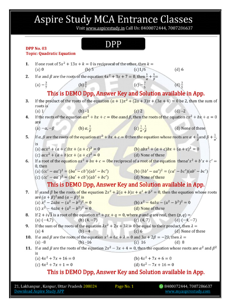 7.quadratic Eqn 3 | PDF