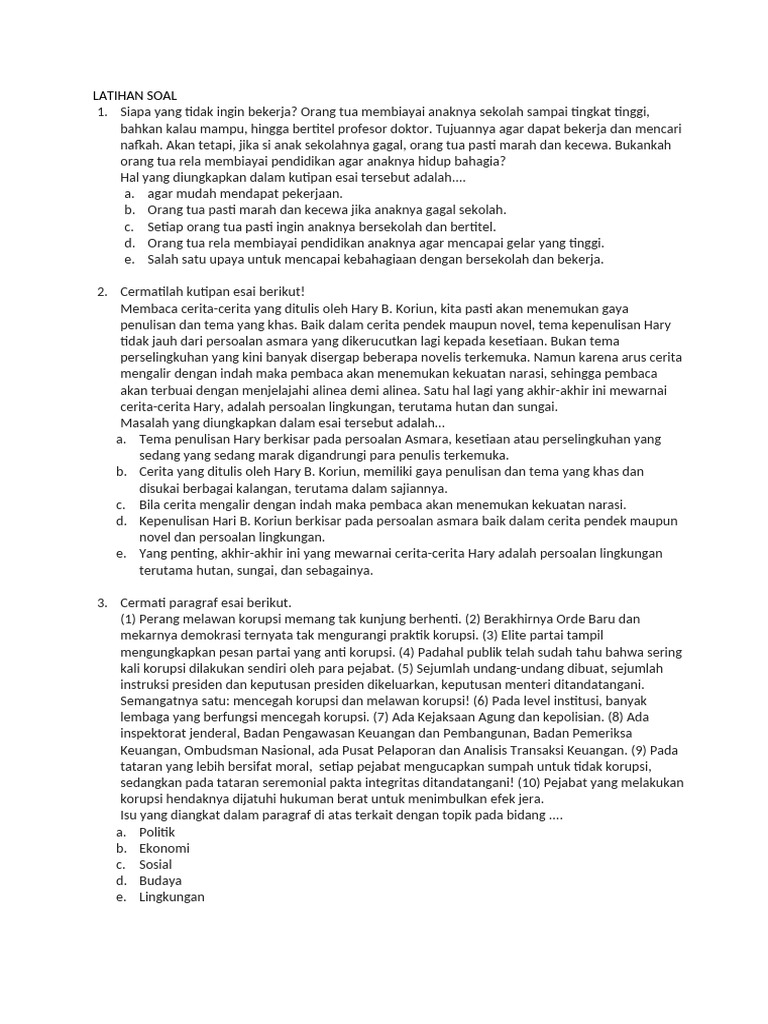 Latihan Soal Teks Esai | PDF