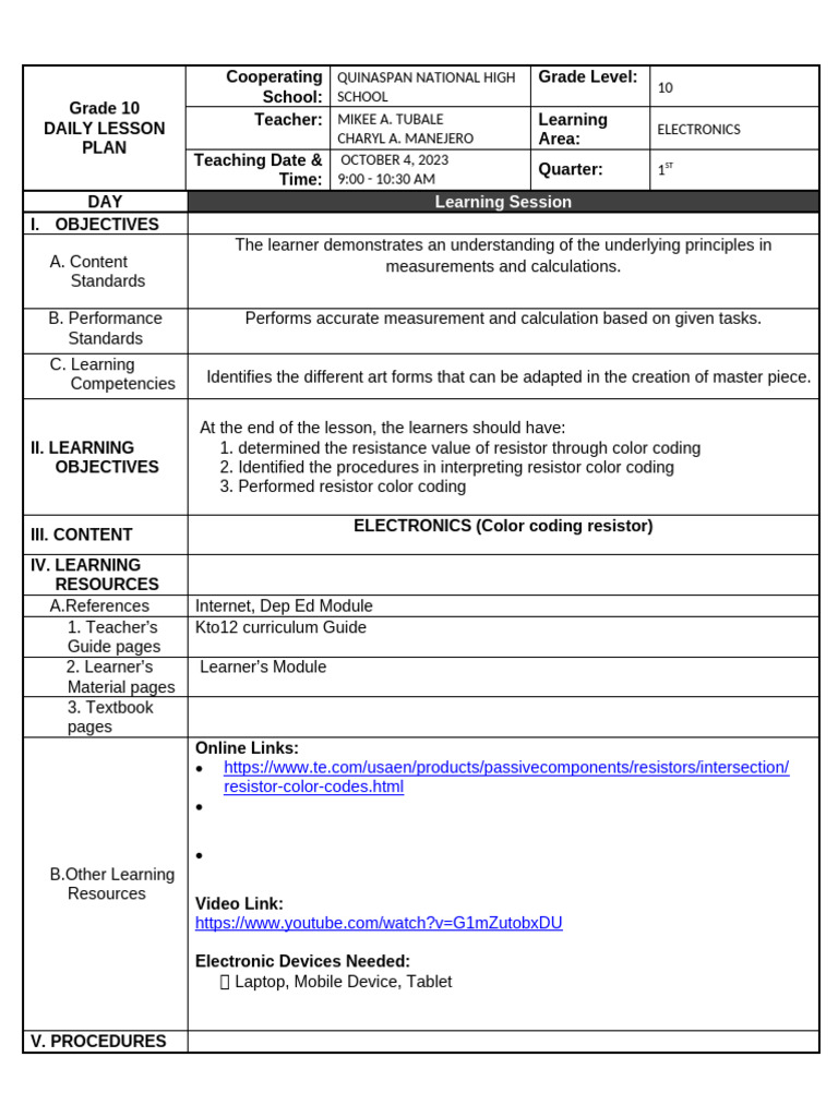 Simplified Lesson Plan | PDF | Resistor | Abstract Art
