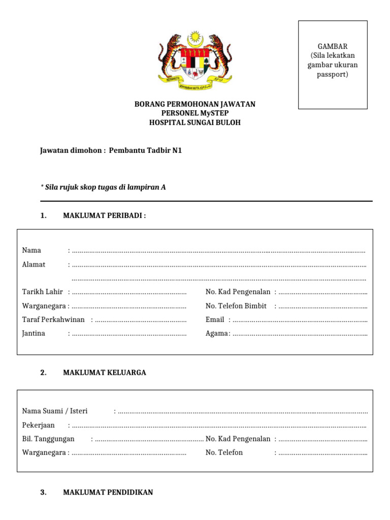 BORANG PERMOHONAN JAWATAN PERSONEL MySTEP - PT | PDF
